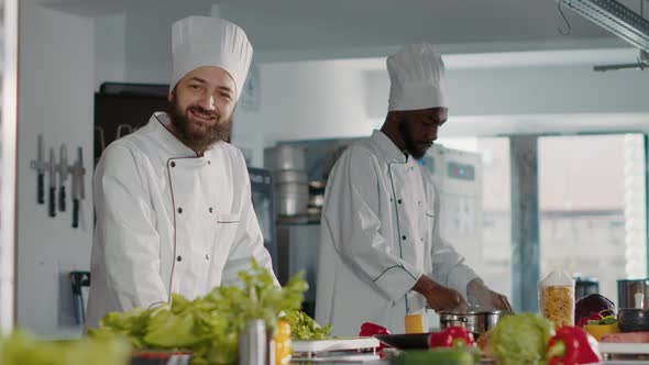 Portrait of Male Cook Making Professional Cuisine Dish, Stock Footage