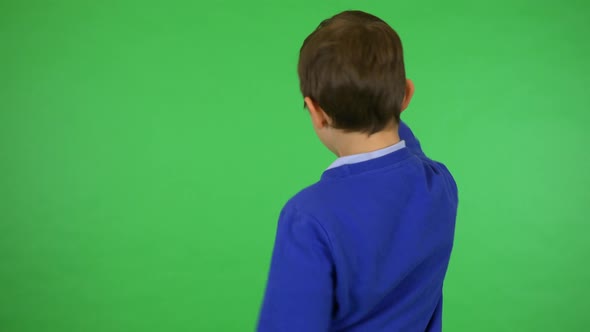 A Young Cute Boy Is Turned with Back To the Camera, Looks at the Green ...