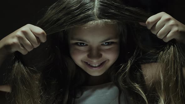 Portrait of a Scary Girl with a Gaze. Horror Movie Concept, Stock Footage
