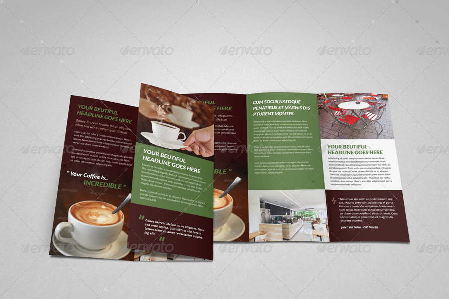 Coffee Shop Restaurant Trifold Brochure Template , Print Templates