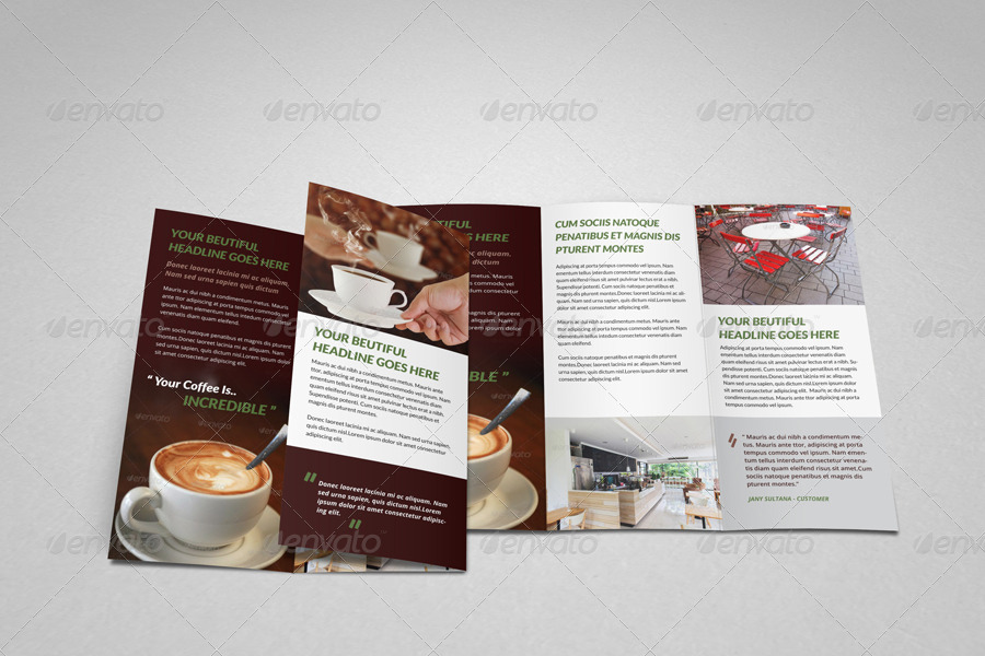 Coffee Shop Restaurant Trifold Brochure Template , Print Templates