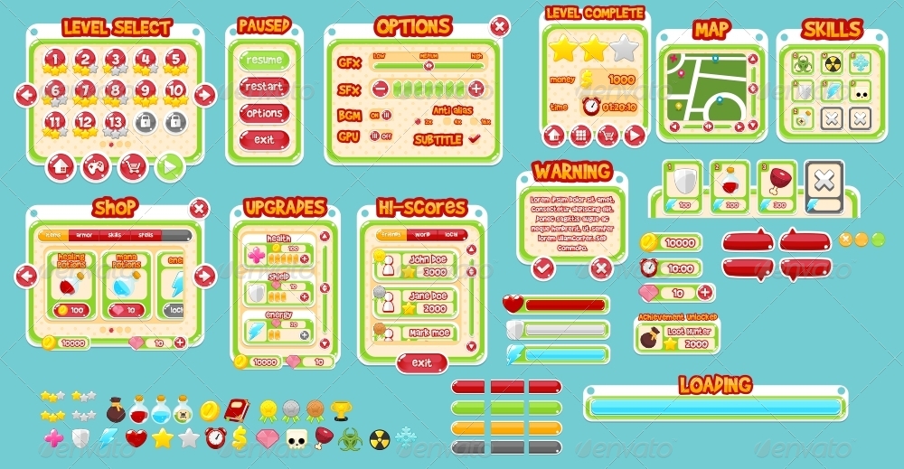Cartoon Games GUI Pack 18, Game Assets | GraphicRiver