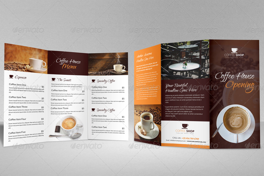 Coffee Shop Restaurant Trifold Brochure v2, Print Templates | GraphicRiver