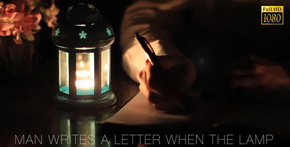 Man Writes A Letter When The Lamp, Stock Footage | VideoHive