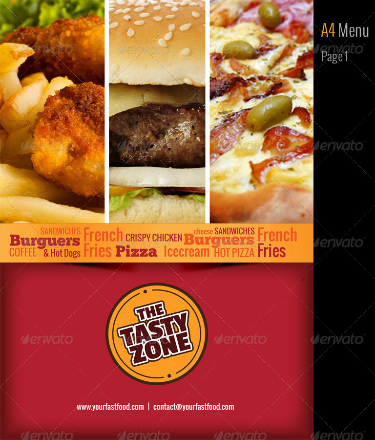 A4 Fast Food Menu + Poster + Flyer + Cards, Print Templates | GraphicRiver