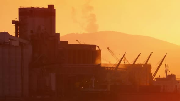 Smoky Industrial Facility At Sunset, Stock Footage | VideoHive