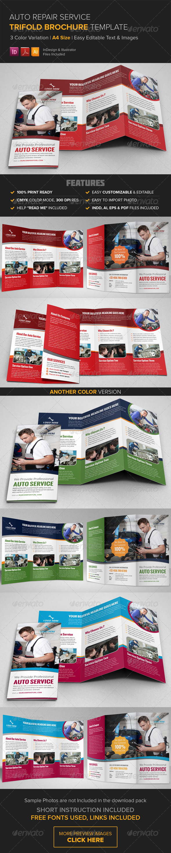 Auto Repair Service Trifold Brochure Template by JanySultana | GraphicRiver