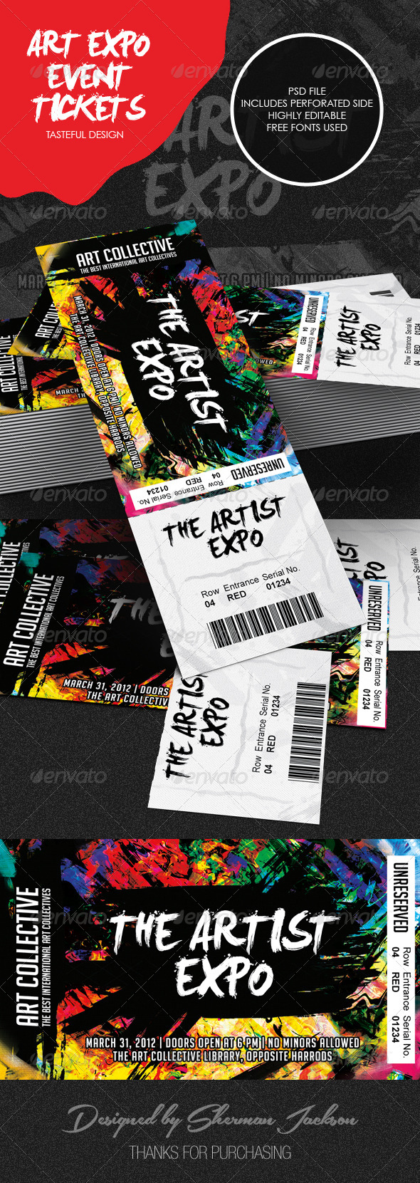 Art Event Ticket Template by ShermanJackson | GraphicRiver