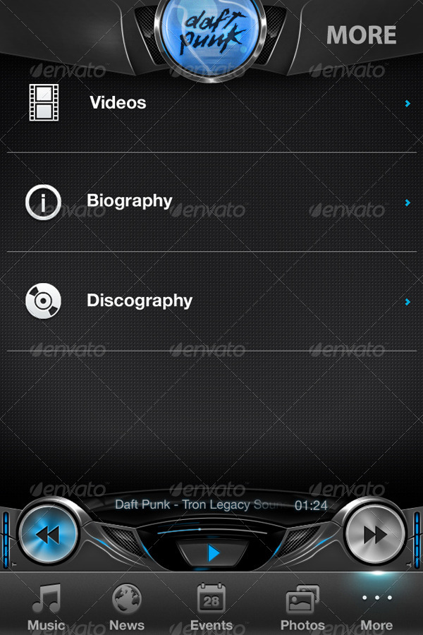 iDevice Music Artist App User Interface, Web Elements | GraphicRiver