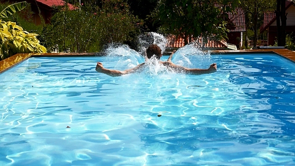 Man Falling in Pool Water in Slow Motion, Stock Footage | VideoHive