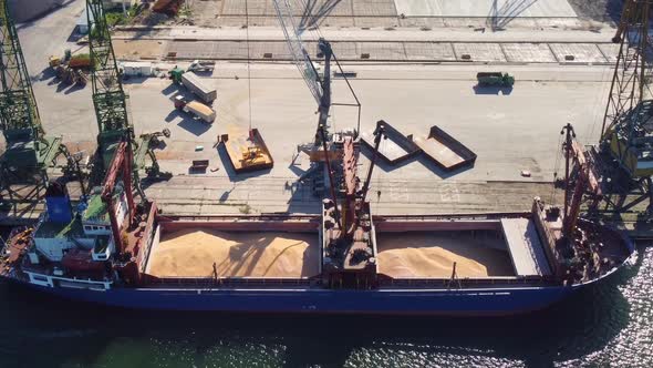 Cargo Ship Bulk Carrier Loading in Port at Sunset, Stock Footage ...