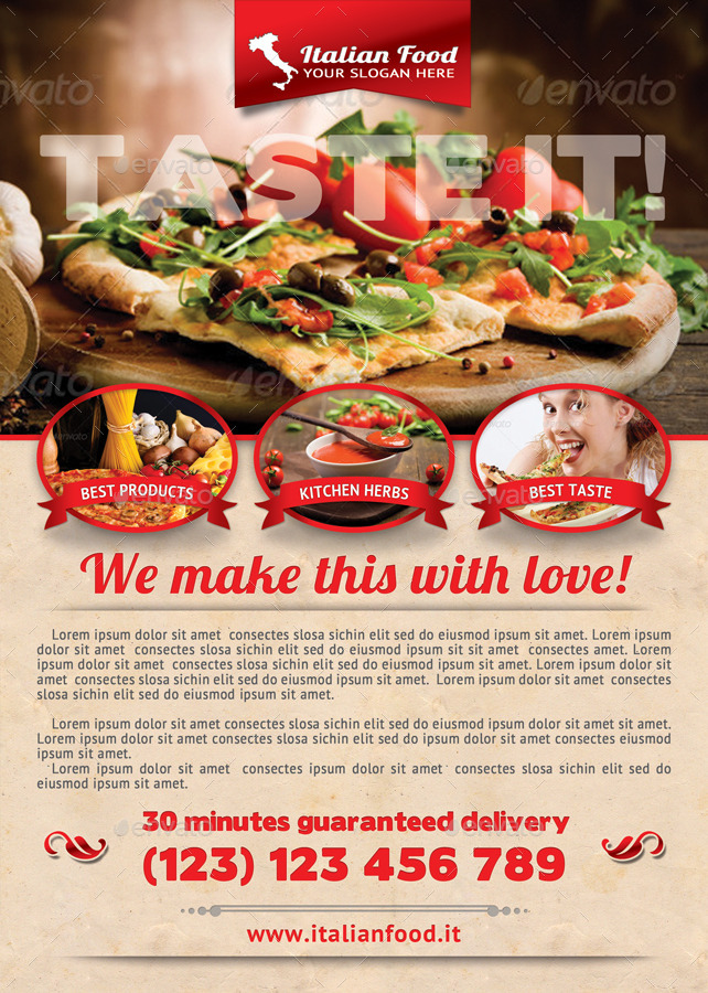Italian Food Flyer Template 42 by 21min | GraphicRiver