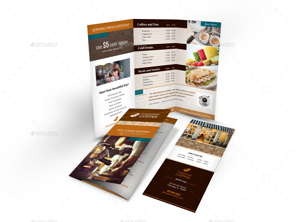 Coffee Shop Trifold Brochure, Print Templates | GraphicRiver