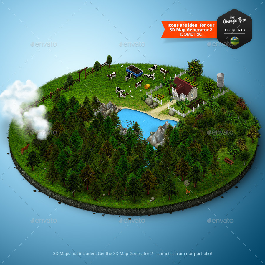 Isometric Map Icons - Animals, Plants and Farm, Icons | GraphicRiver