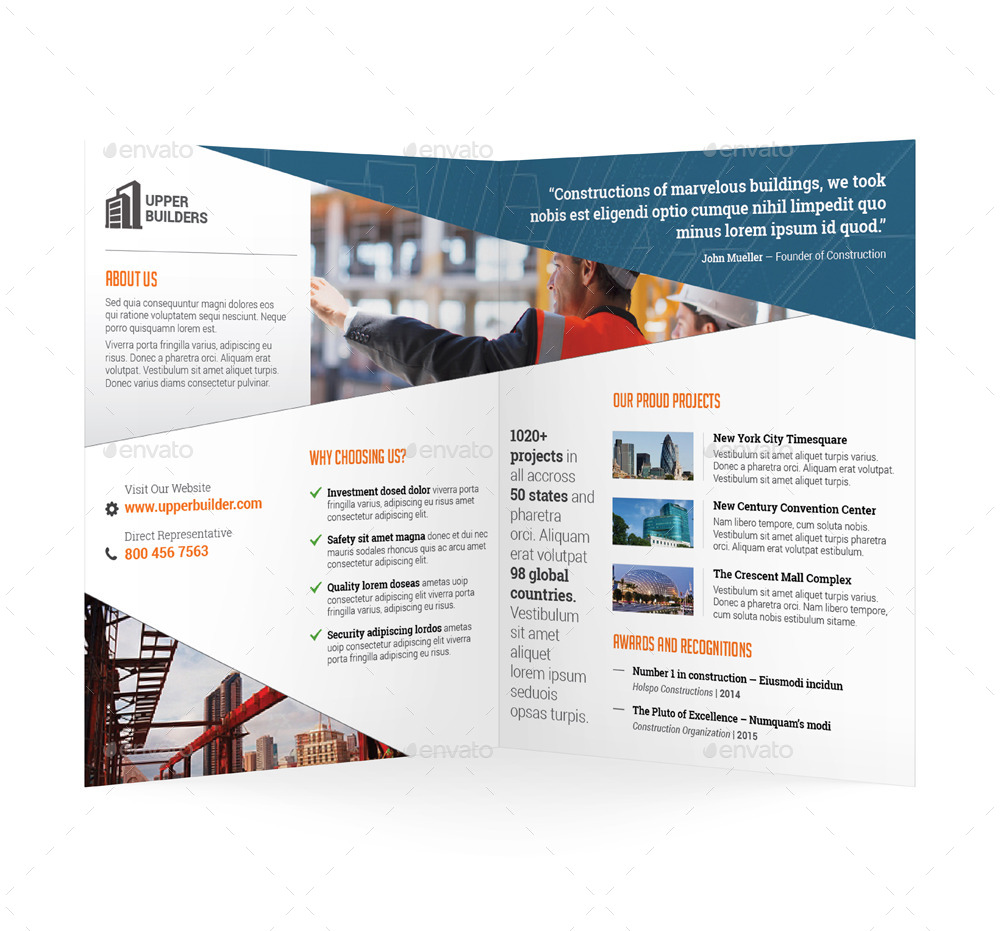 Construction Bifold / Halffold Brochure, Print Templates | GraphicRiver