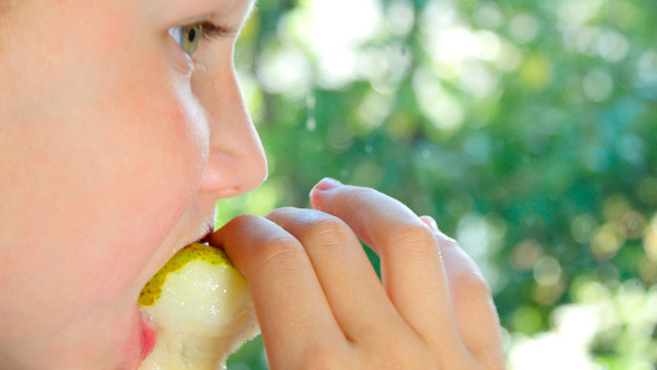 Boy Eating Apple And Looking At The Window 3, Stock Footage | VideoHive