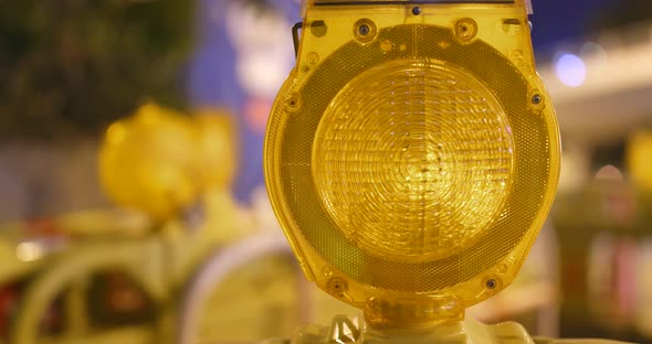 Caution yellow light at night, Stock Footage | VideoHive