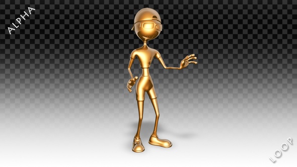 3D Gold Man - Cartoon Energetic Dance, Motion Graphics | VideoHive