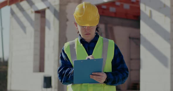 Young Male Contractor Writing on Clipboard, Stock Footage | VideoHive