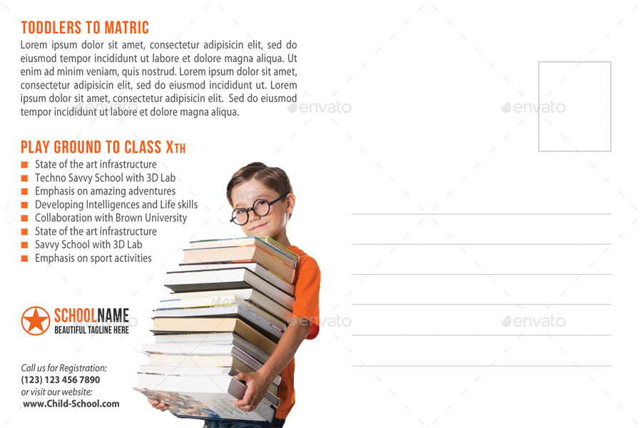 Junior School Promotion Postcard Template, Print Templates | GraphicRiver