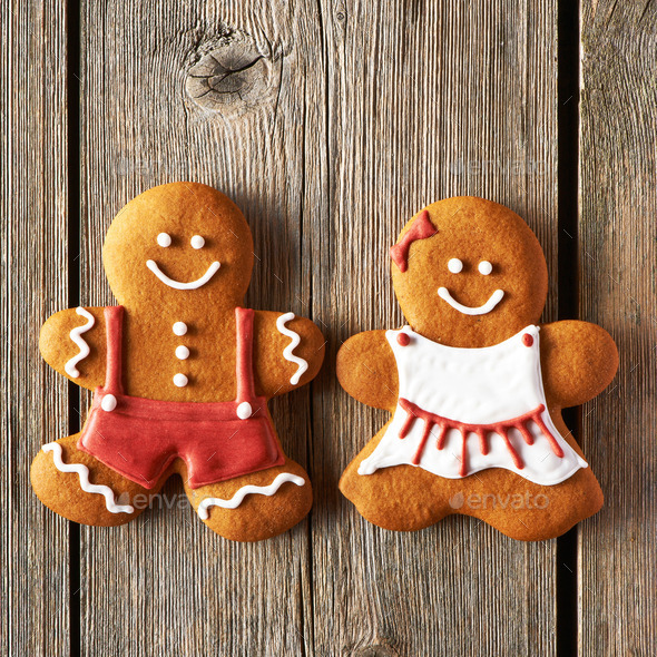 Christmas homemade gingerbread couple cookies Stock Photo by haveseen