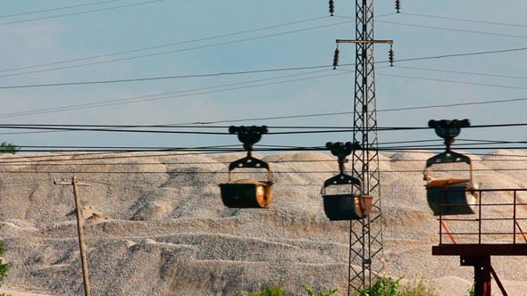 Industrial Cableway And Moving Trolleys With Rock, Stock Footage ...