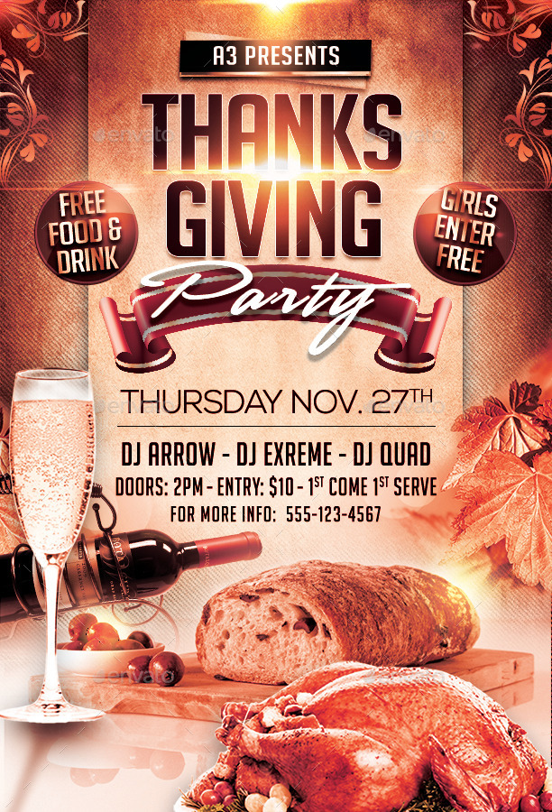 Thanksgiving Party Flyer Template, Print Templates | GraphicRiver