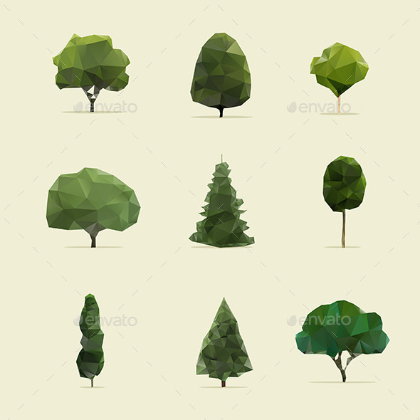 Set of Geometric Trees by kimiko16 | GraphicRiver