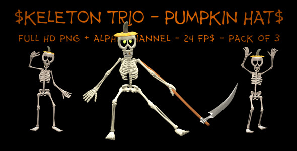 Dancing Skeleton Trio - Pumpkin Hats - Pack of 3, Motion Graphics ...