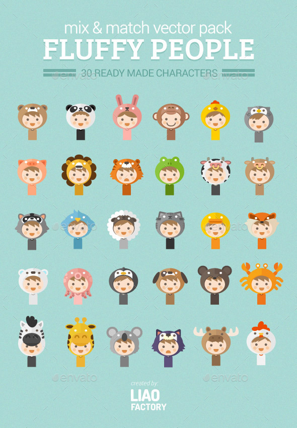 Fluffy People Characters Design Vector Pack, Vectors | GraphicRiver