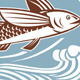 Flying Fish With Waves Retro Style, Vectors | GraphicRiver