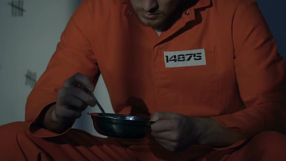 Lonely Caucasian Prisoner Refusing Disgusting Meal, Need Normal Food ...