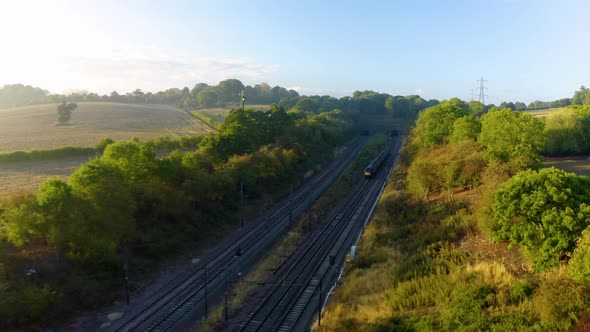 high speed train track - aerial view, drone footage. , Stock Footage