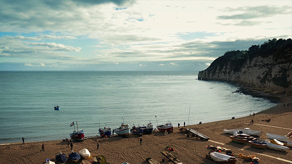 Summer Beach Scene With Boats, Stock Footage | VideoHive
