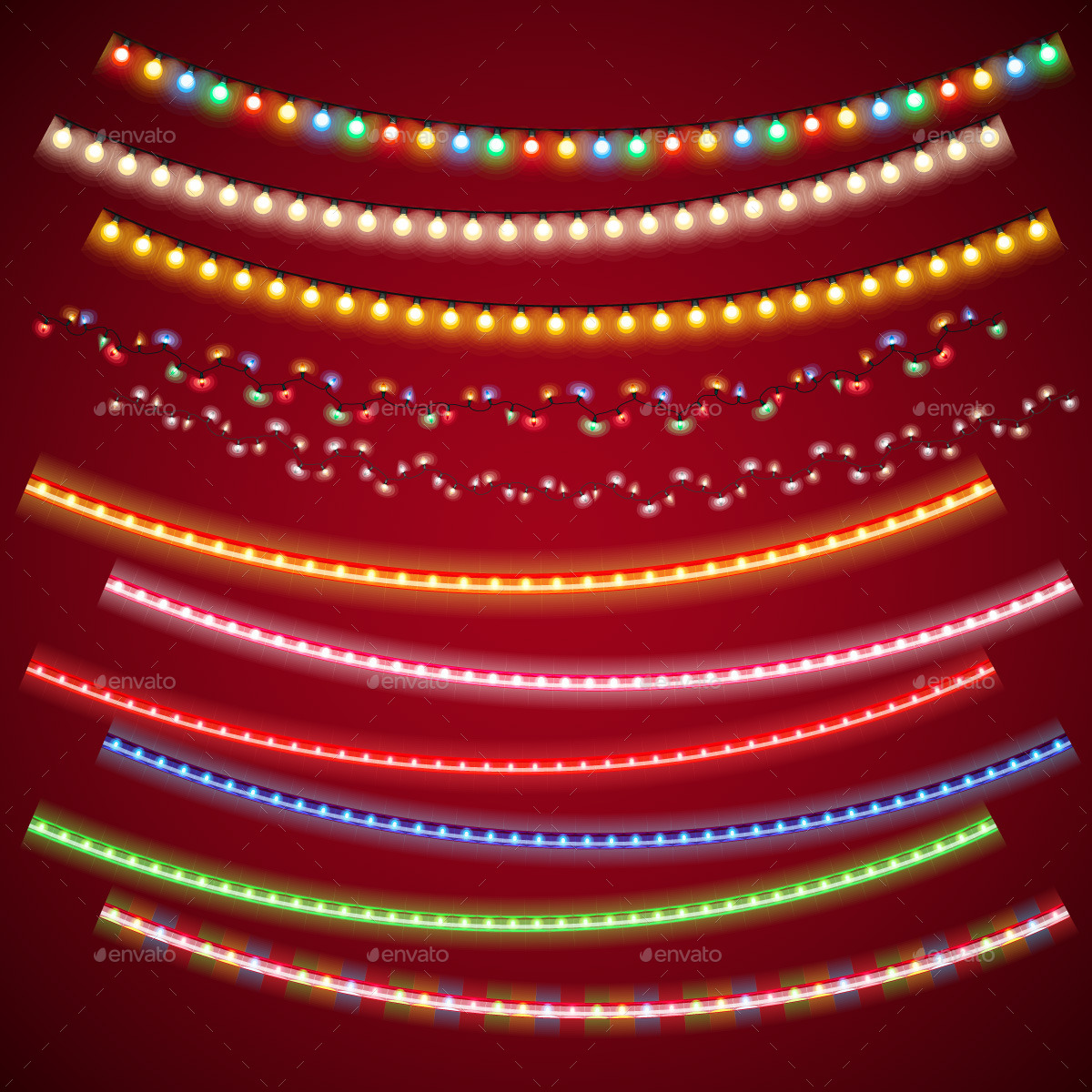 Christmas Lights Decorations Set, Vectors | GraphicRiver