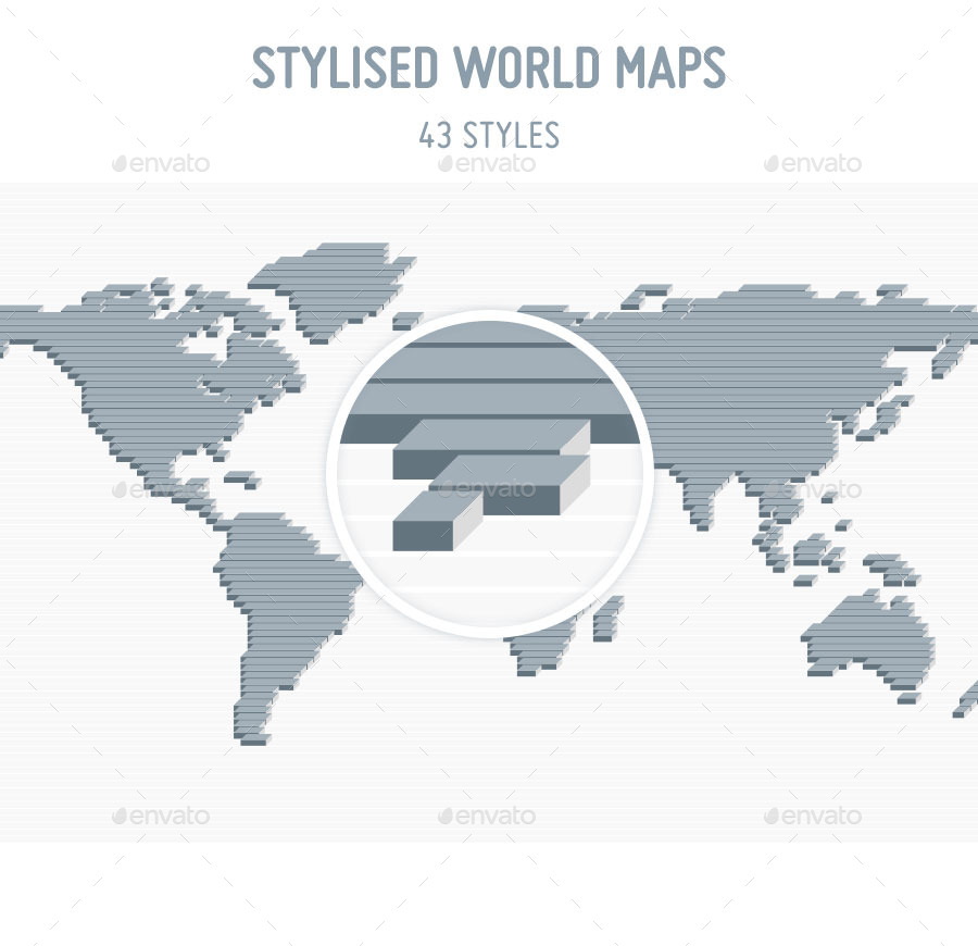 43 Stylised World Maps, Vectors | GraphicRiver