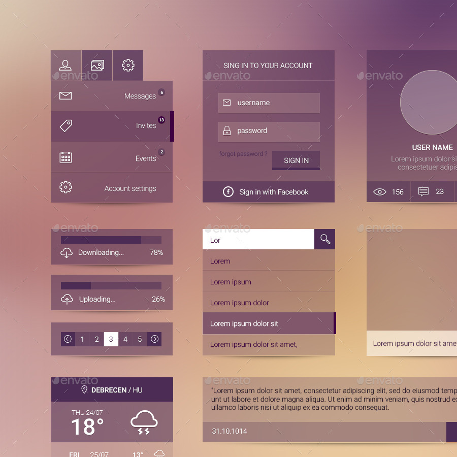Purple Clean Flat User Interface Design, Web Elements | GraphicRiver
