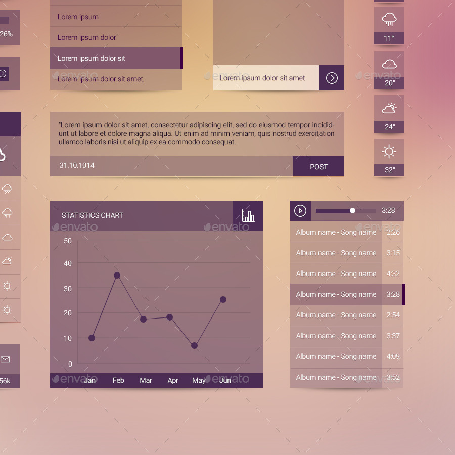 Purple Clean Flat User Interface Design, Web Elements | GraphicRiver