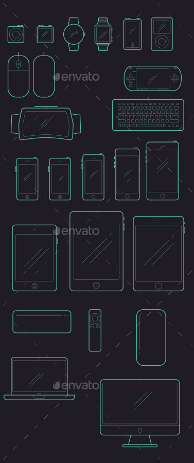 Outline Flat Devices Icon Set, Vectors | GraphicRiver