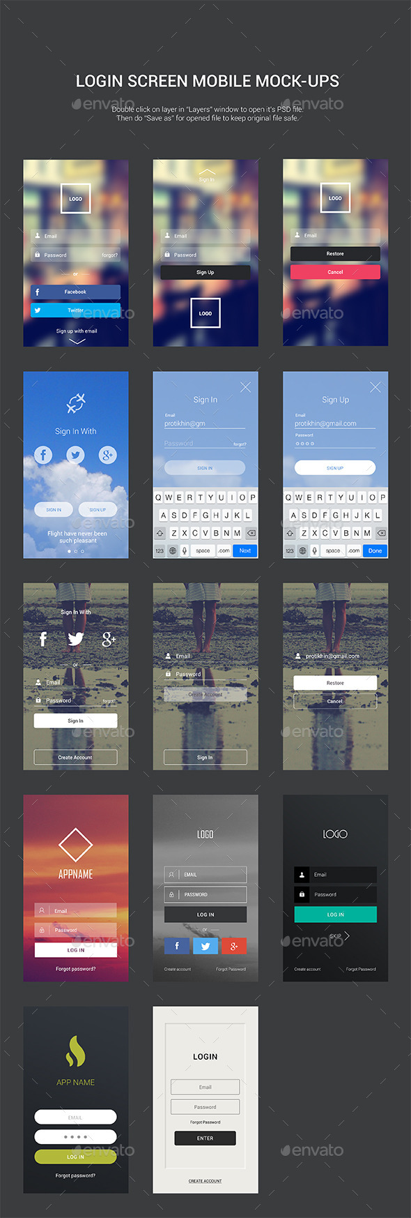 Flat Login Screen Mock-ups and Login UI Kit, Web Elements | GraphicRiver