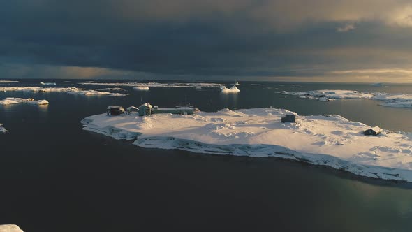 Drone View Above Antarctic Polar Station Vernadsky Base, Stock Footage Drone View Above Antarctic Polar Station Vernadsky Base, Stock Footage