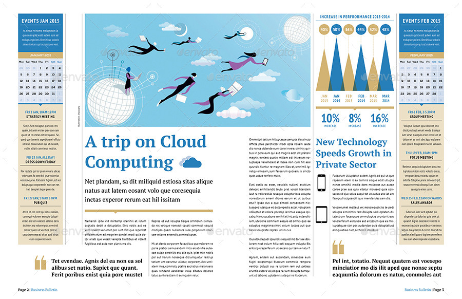 4 Page A4/US Letter Business Bulletin Newsletter, Print Templates ...