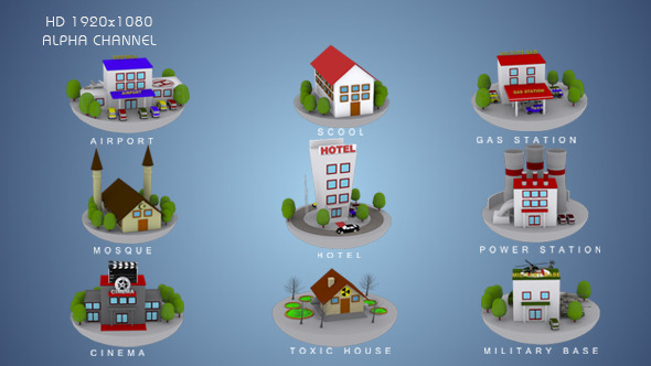 3D Animated Building Icon Pack 2, Motion Graphics | VideoHive