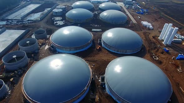 Construction zone of bio fuel plant. Bio gaz factory building in a ...