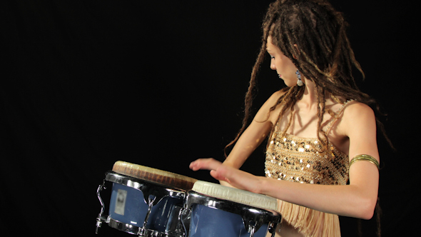 Beautiful Female Percussion Drummer Performing With Bongos, Stock Footage