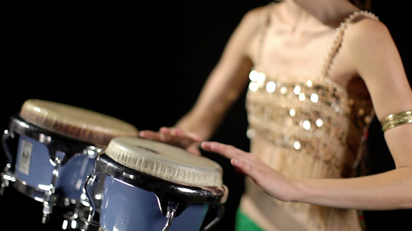 Beautiful Female Percussion Drummer Performing With Bongos, Stock Footage