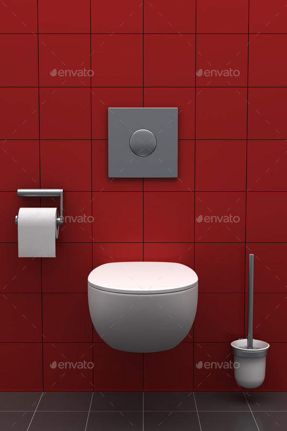 modern toilet with red tiles on wall Stock Photo by tiler84 | PhotoDune