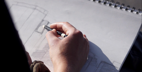 Drawing Hands - Lady Artist - Outdoor - 01, Stock Footage | VideoHive