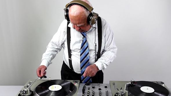 Very Funky Elderly Grandpa Dj Mixing Records 39, Stock Footage | VideoHive