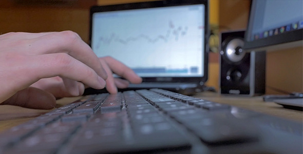 Working at Wood Desk with Laptop and Computer, Stock Footage | VideoHive